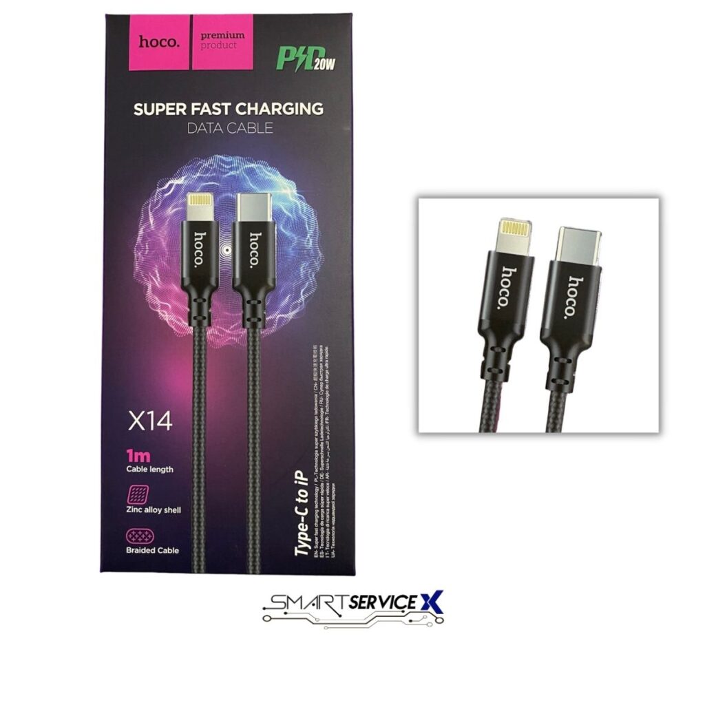 CABLE FLASH 1M TIPO C - LIGHTNING 20W NEGRO HOCO X14